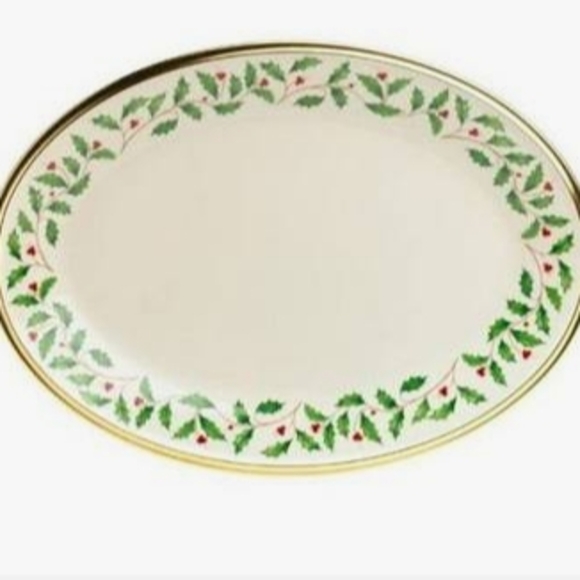 Lenox | Dining | Elegant Lenox Platter With Green And Red Holly Design ...